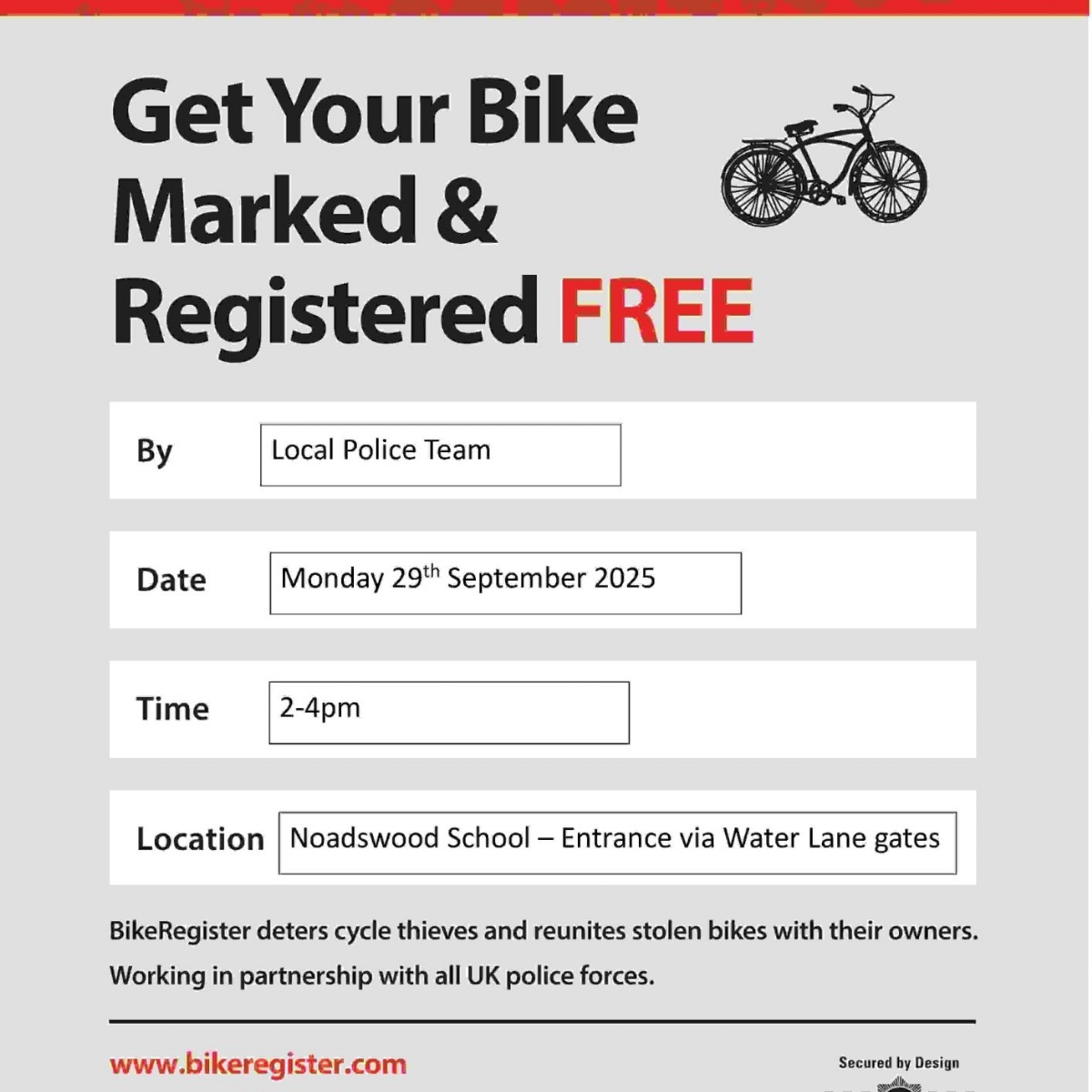 Waterside Primary School - Get your bike/scooter security marked for free